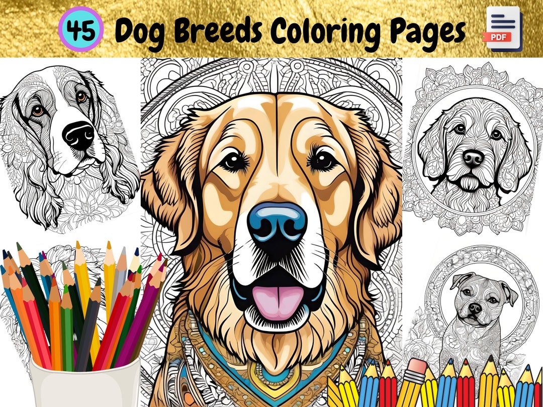 45 Dog Breed Adult Mandala Patten Coloring Pages Stress Relieving ...