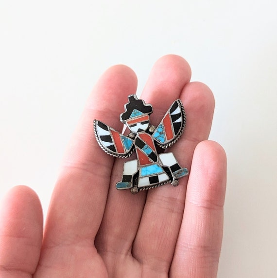 Vintage Zuni Knifewing Brooch, Silver with Mosaic Inl… - Gem