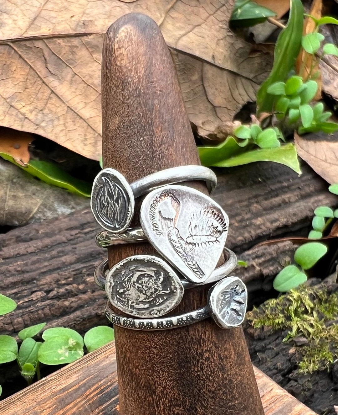Nature Sterling Silver Stacker Rings - Etsy