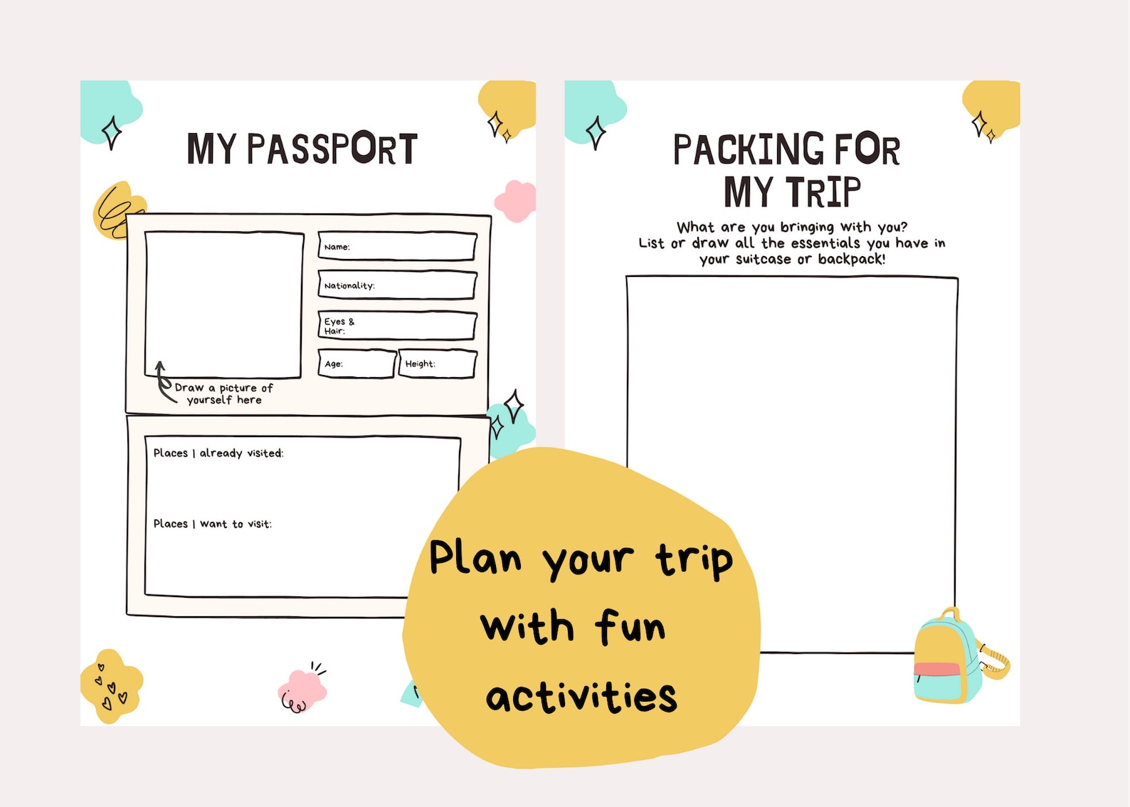 Kids Travel Journal Printable Digital PDF Road Trip Daily Memory Book ...