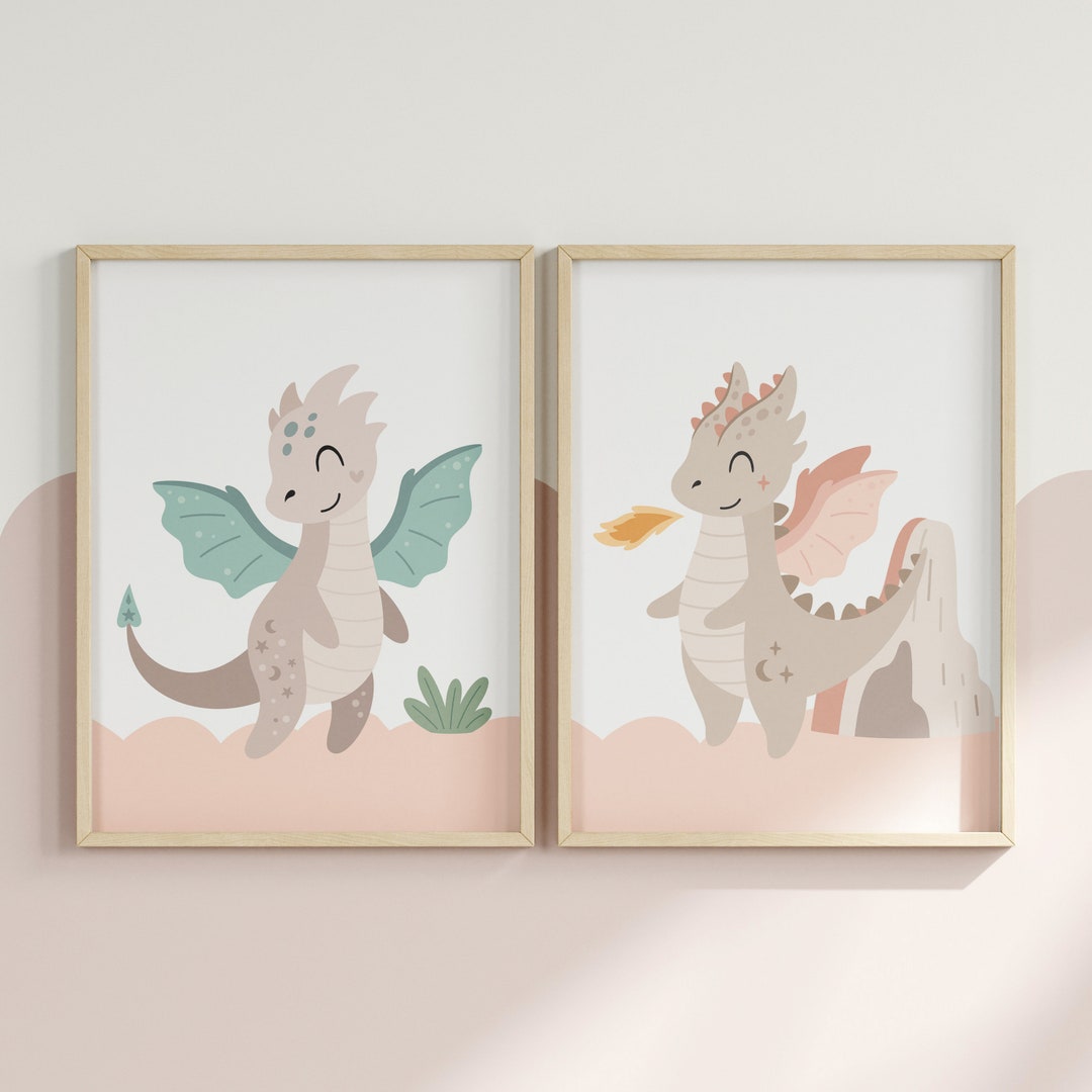 Set of Two Prints for Nursery, Set of 2 Dragon Print for Playroom ...