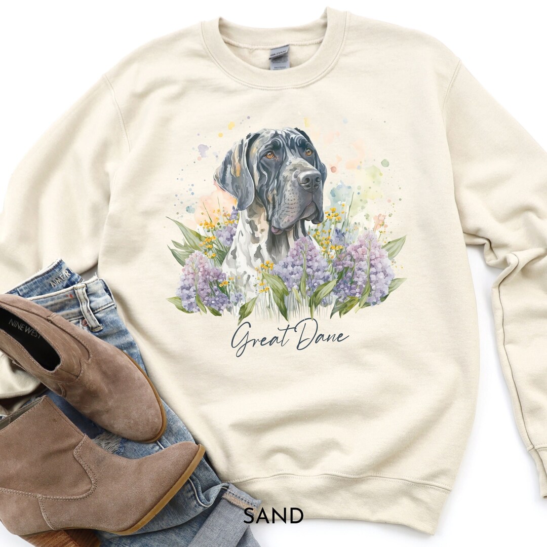 Great Dane and Watercolor Flowers Sweatshirt, Great Dane Shirt, Great ...