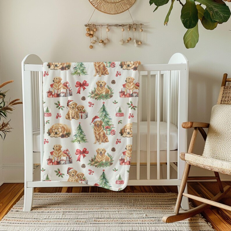 Golden Retriever Christmas Blanket, Xmas Themed Golden Dog Throw, Cozy ...