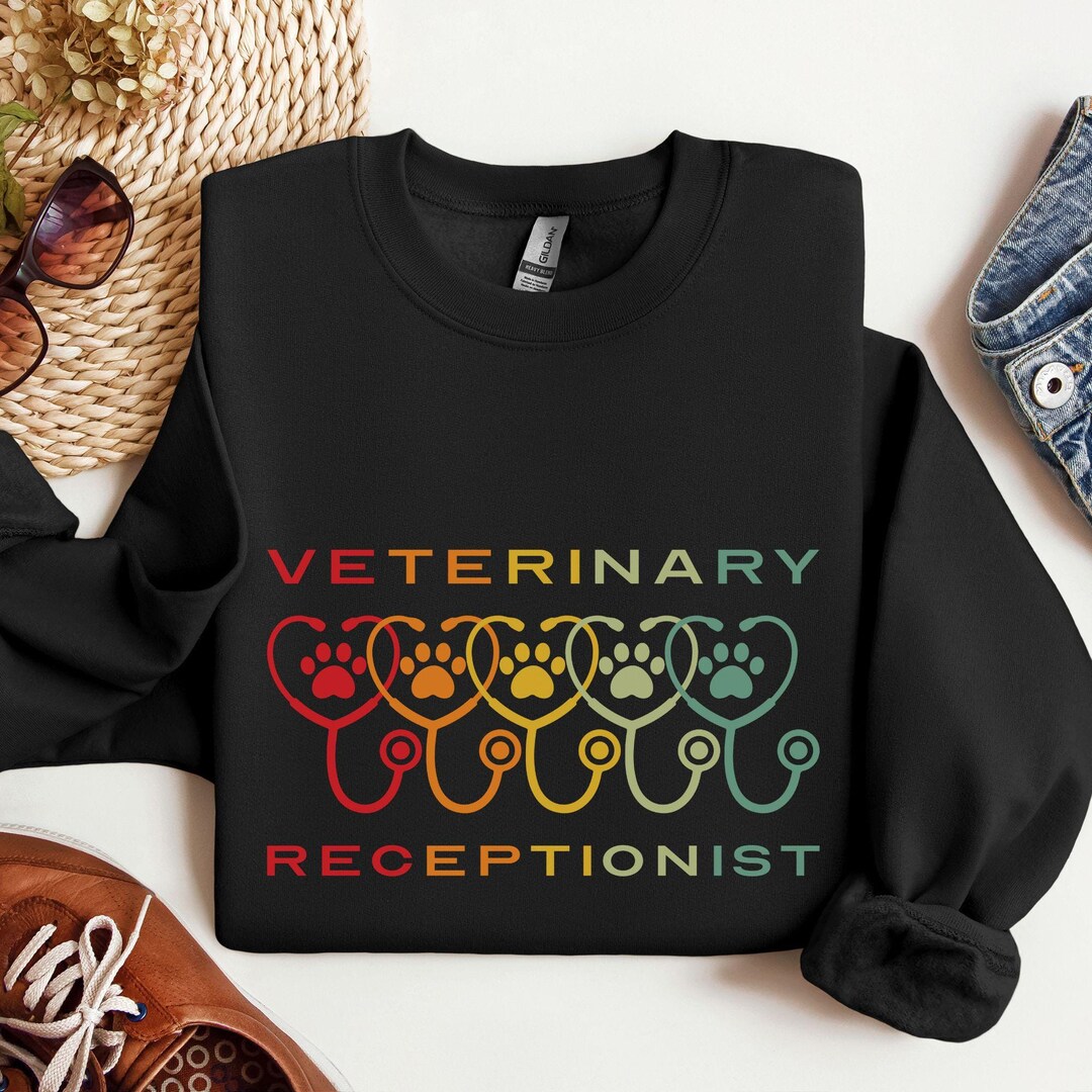 Veterinary Reception Sweatshirt, Colorful Vet Receptionist Sweater, Vet ...