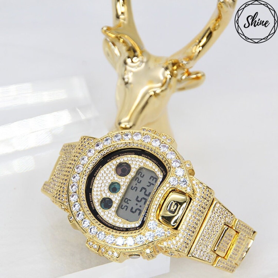 Casio G-shock DW-6900-1 Gold Diamond Watch Classic Collection Hiphop ...