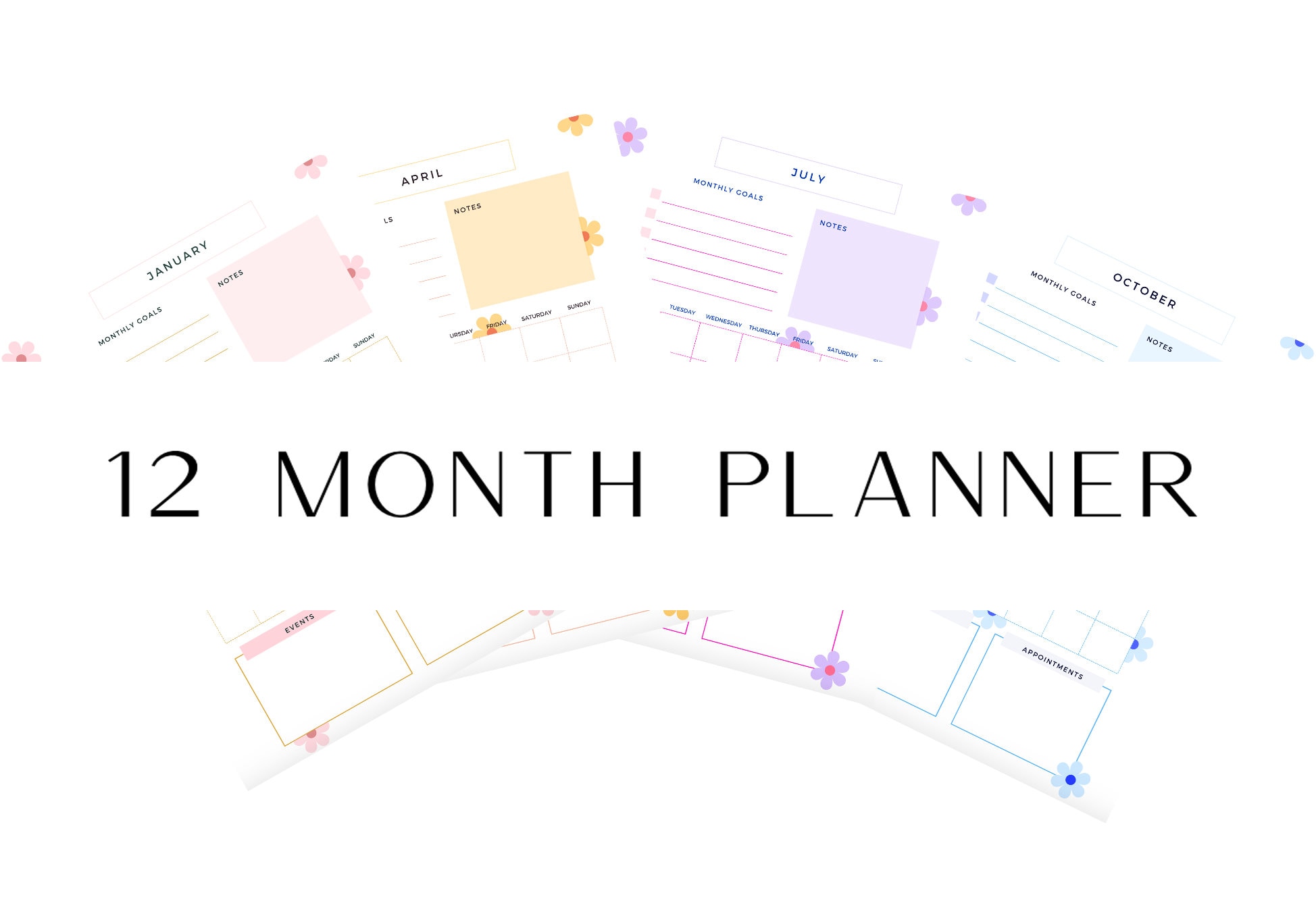 12 Month - Monthly Calendar for Organization; Digital Print; Works for ...