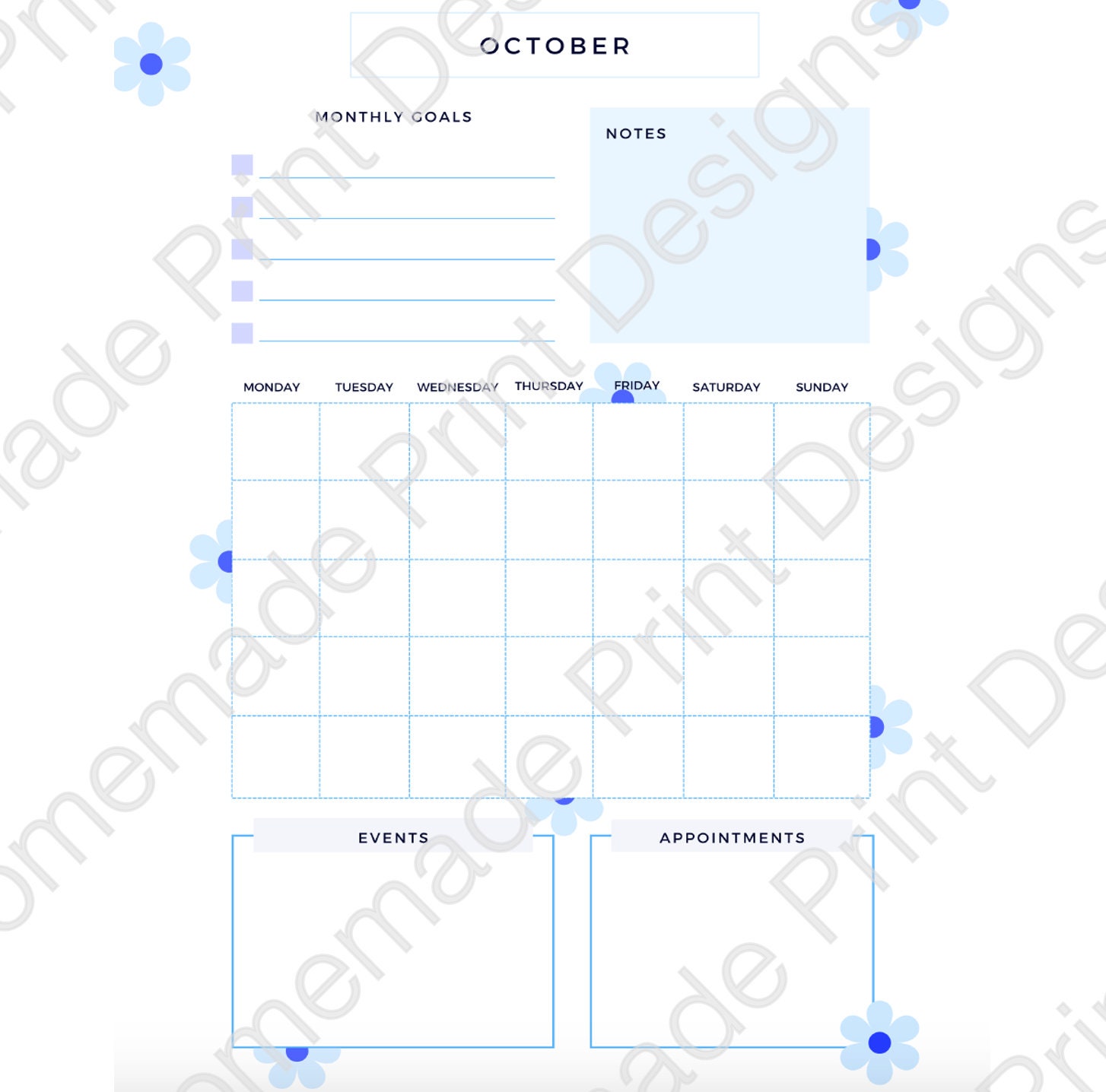 12 Month - Monthly Calendar for Organization; Digital Print; Works for ...