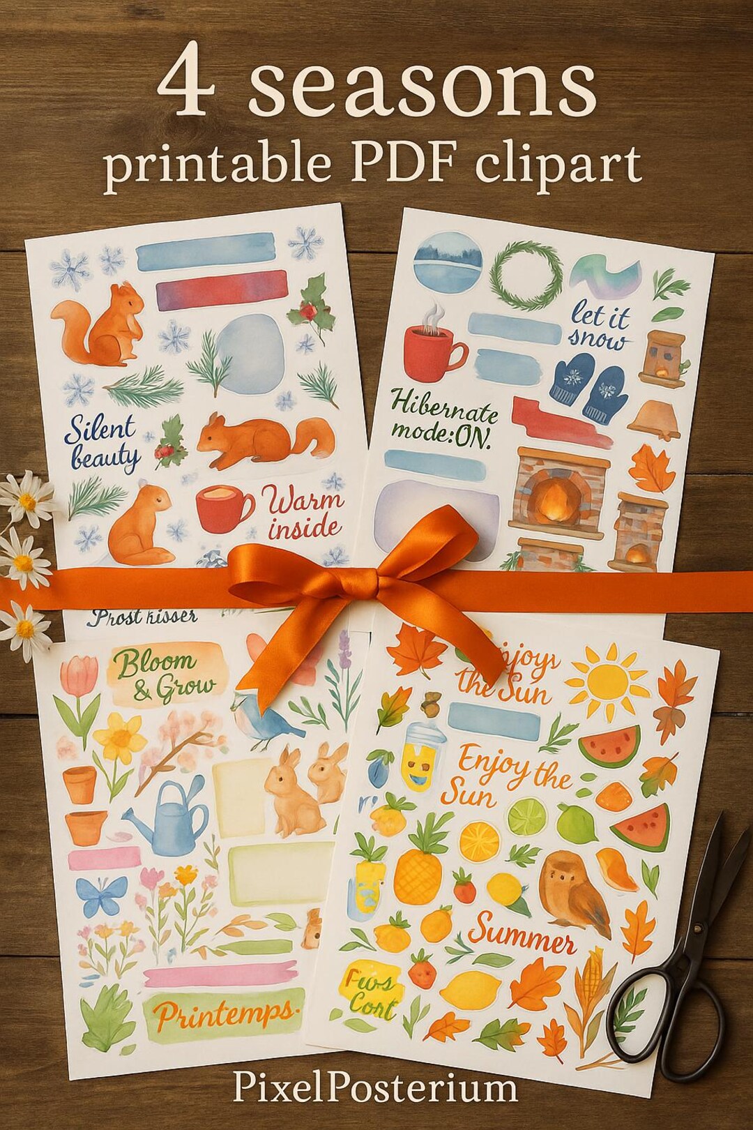 4 Seasons Watercolor Clipart Bundle– 200+ Clipart Total - 20 Pages ...