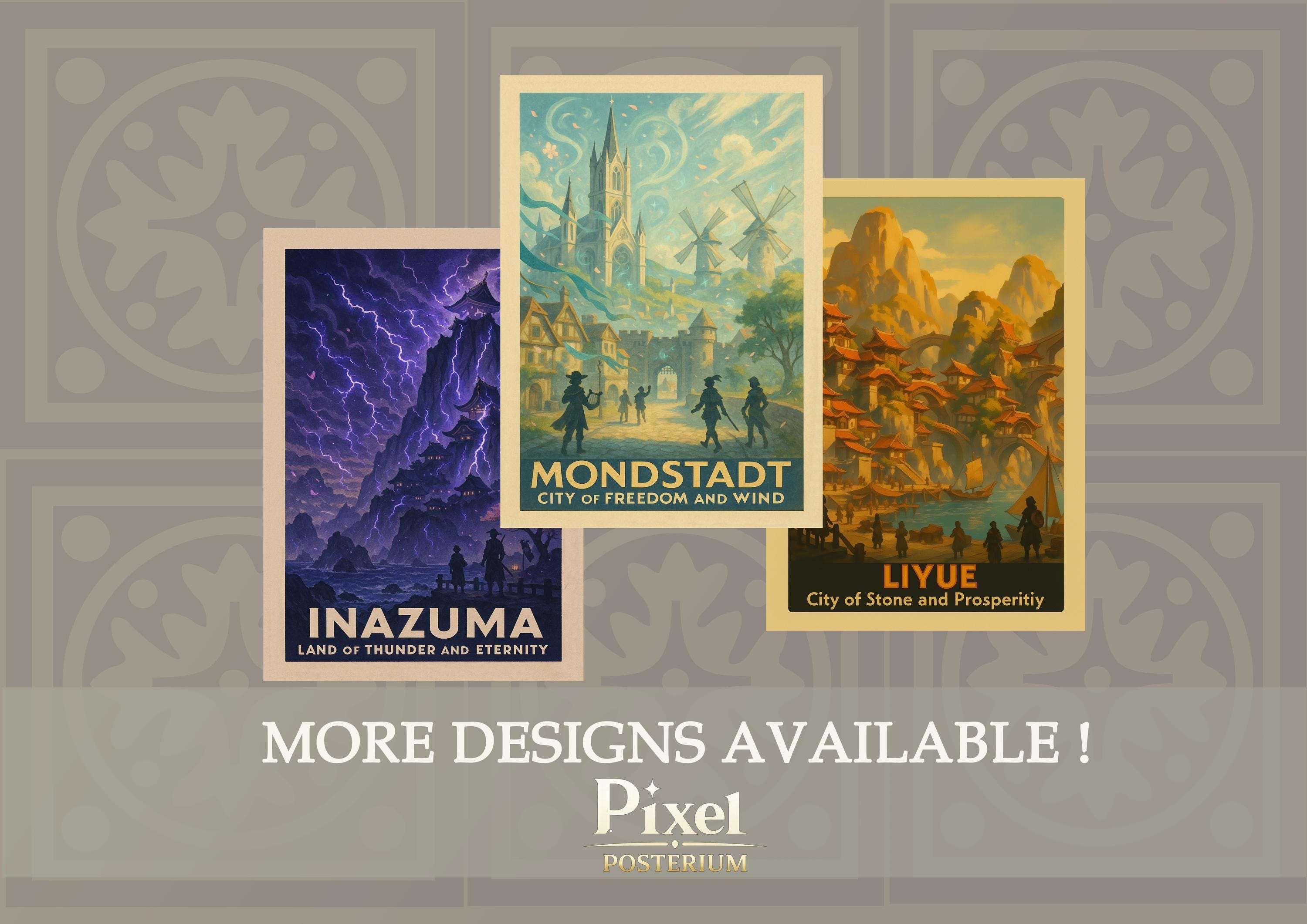 Genshin Inspired City Poster Set – Mondstadt, Liyue, Inazuma, Sumeru ...