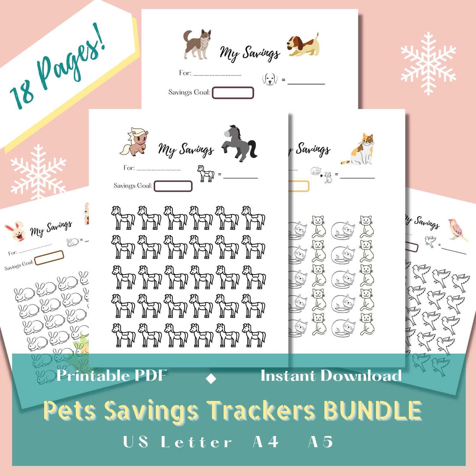 Pet Savings Challenge BUNDLE | Kids Savings Trackers | Saving Money ...