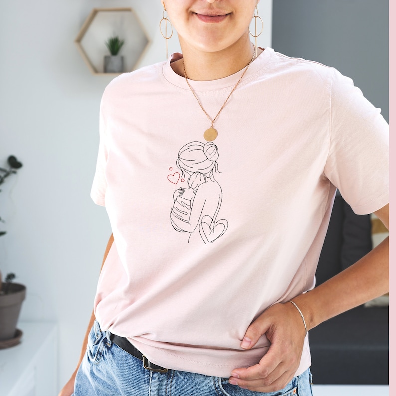 Mom With Newborn Baby Line Art Machine Embroidery Design, New Born Baby ...