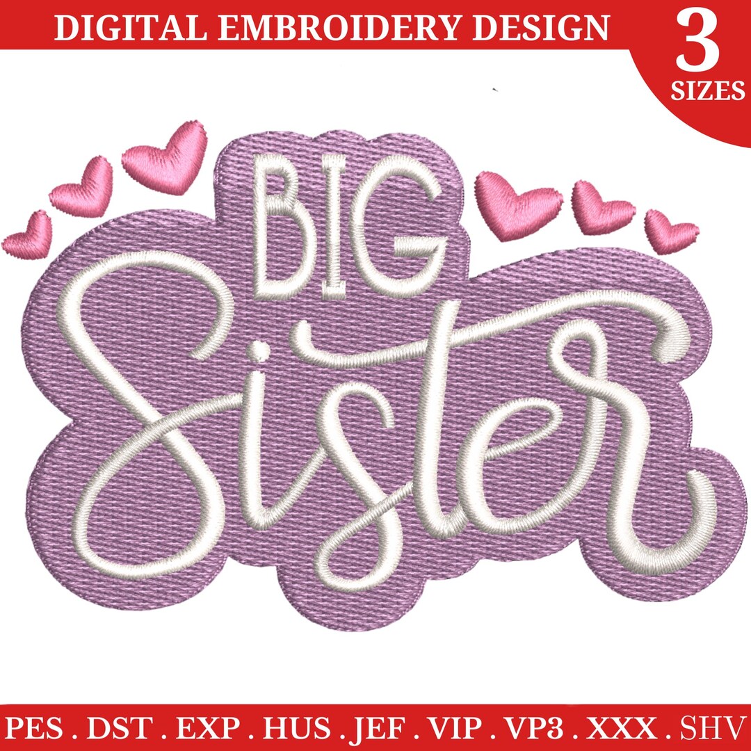 Big Sister, Baby Girl Shower Embroidery Design, Promoted to Big Sister ...