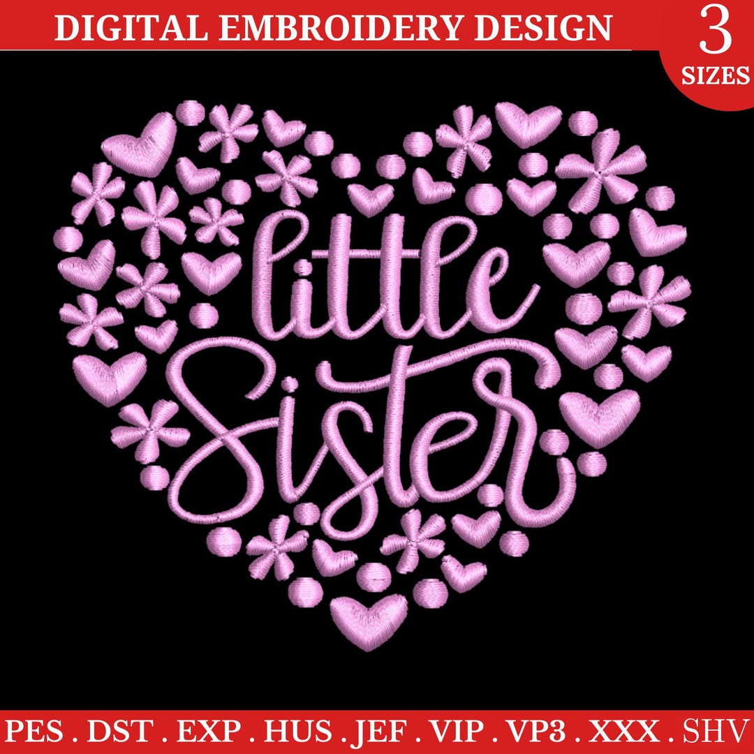 Little Sister Embroidery Design, Baby Girl Shower Embroidery Pattern ...