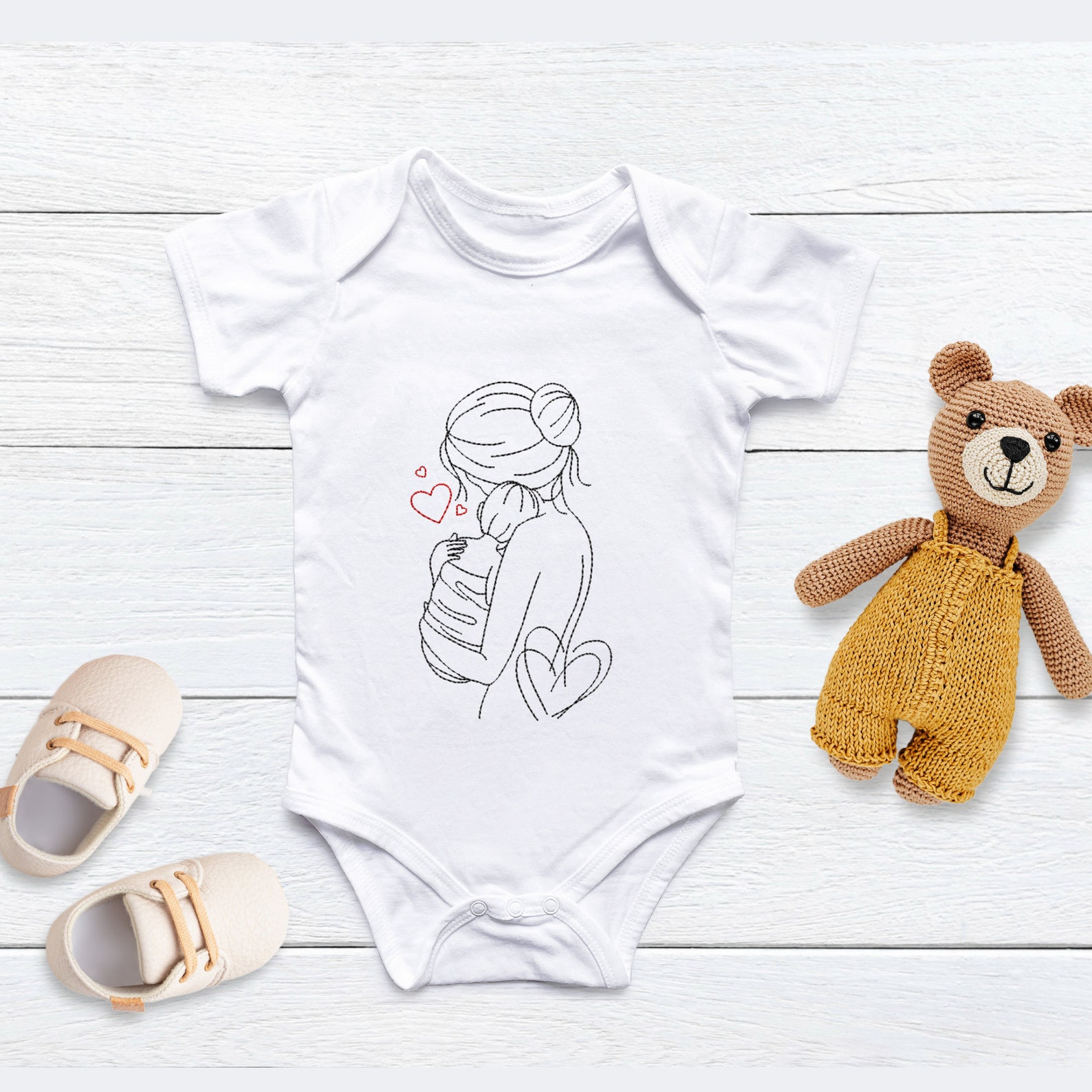 Mom With Newborn Baby Line Art Machine Embroidery Design, New Born Baby ...