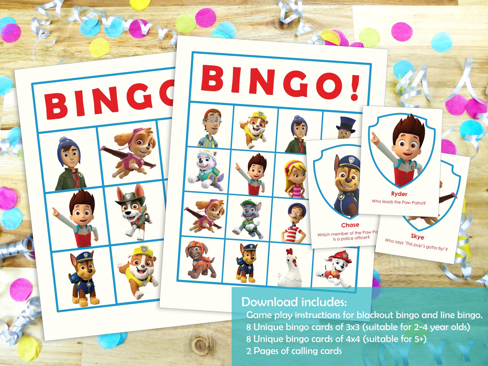 Paw Patrol Bingo Game Printable Kids Game Paw Patrol | Etsy