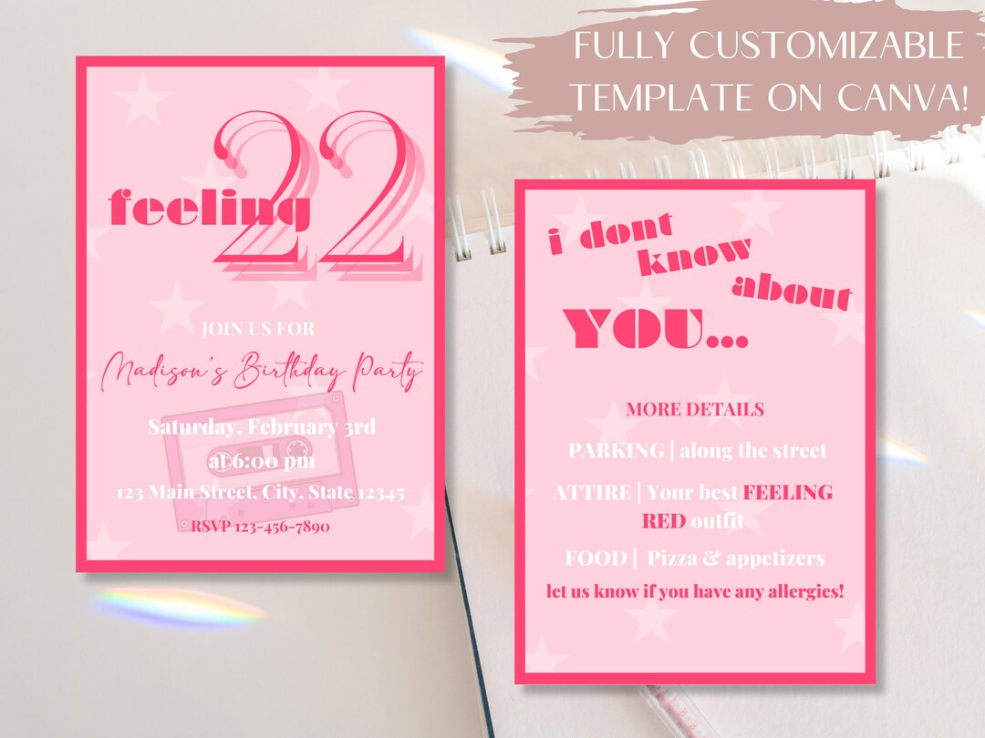 Feeling 22 Birthday Invite | Taylor Swift Themed Birthday Party ...