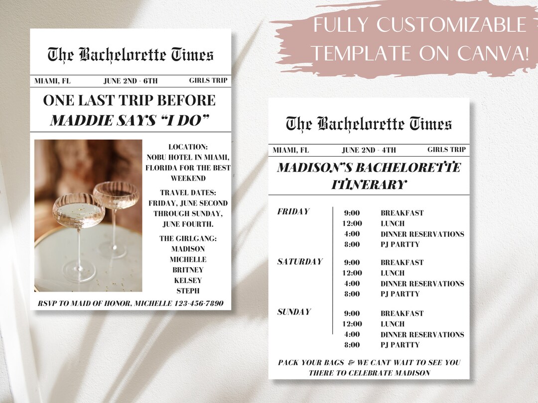 Trendy Newspaper Bachelorette Party Invitation | 2024 Bachelorette ...