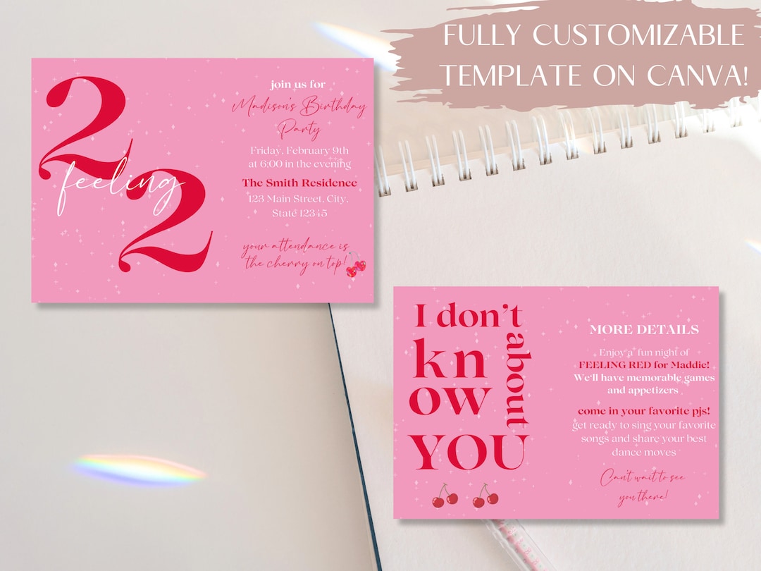 Feeling 22 Birthday Invitation | Taylor Swift Feeling 22 Theme Birthday ...