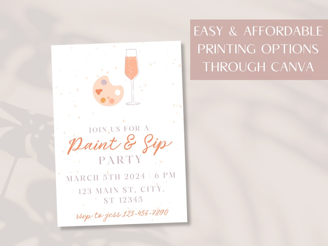 Paint and Sip Party Invitations | Paint and Pour Party Invites | Girly ...