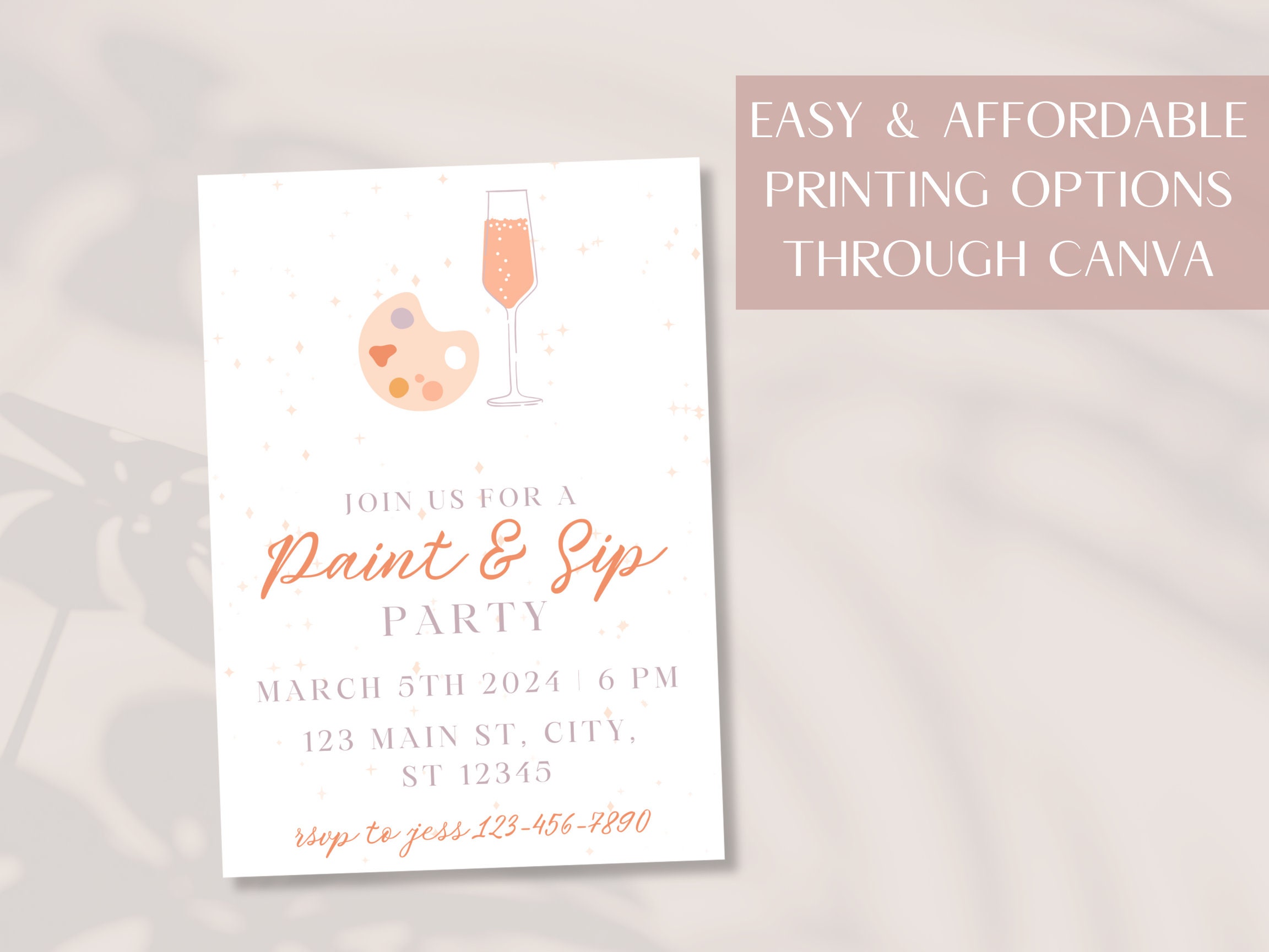 Paint and Sip Party Invitations | Paint and Pour Party Invites | Girly ...