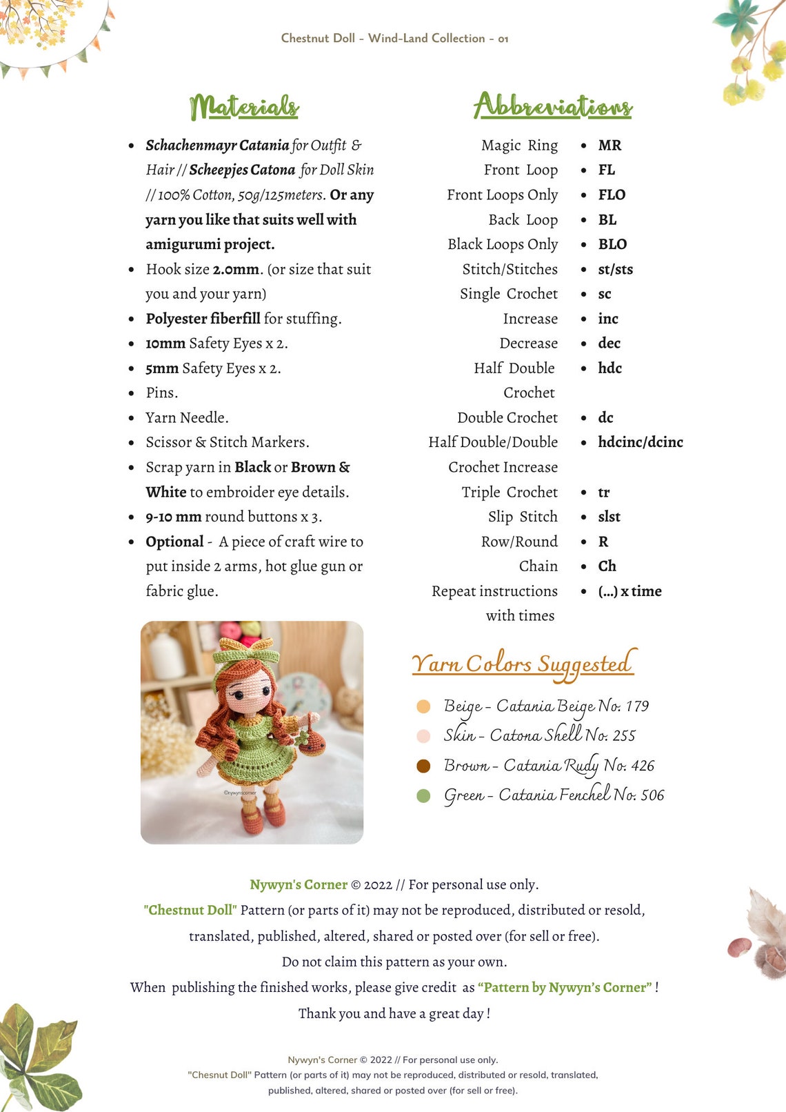 Crochet Pattern Amigurumi Chestnut Doll Cute Doll for Girls - Etsy