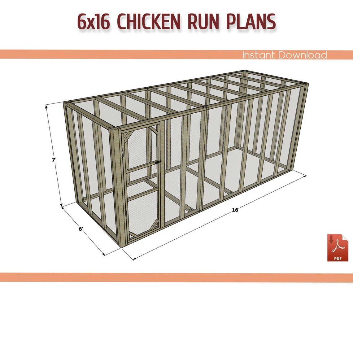 6x16 Walk-in Chicken Coop Run DIY Plans (download PDF) - Etsy