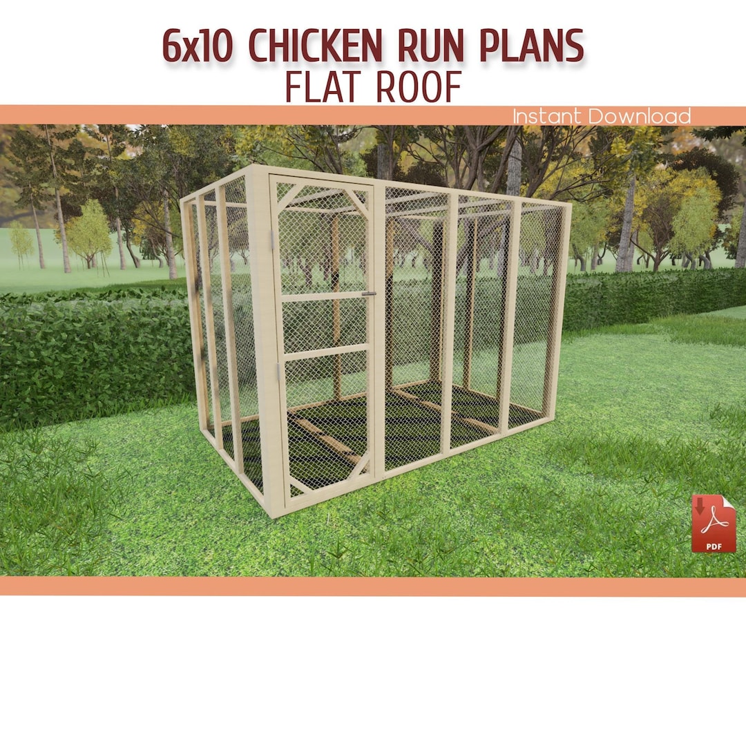 6x10 Flat Roof Chicken Coop Run DIY Plans - 6x10 Walk in Chicken Run ...