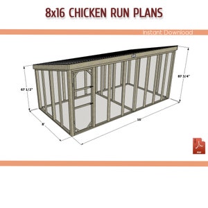 8x16 Chicken Coop Run Building Plans - 8x16 Large Chicken Run DIY Plans ...