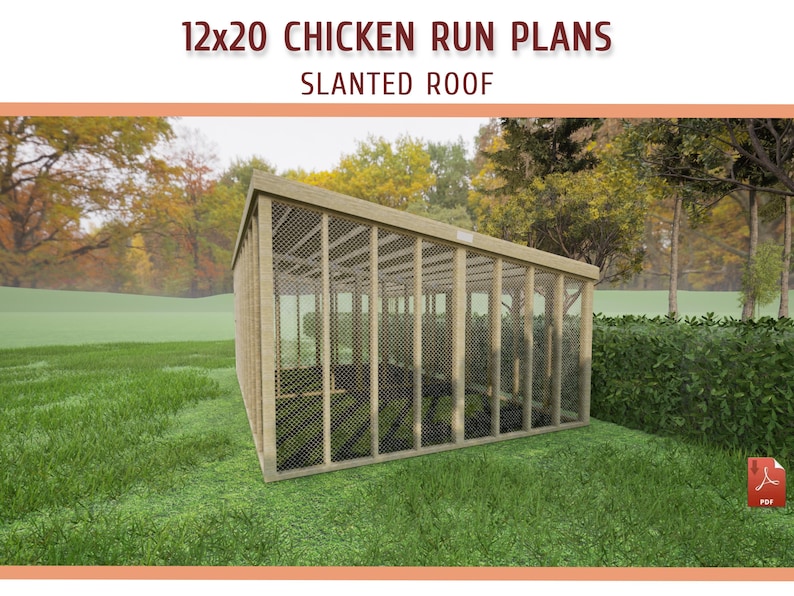 12x20 Chicken Run Building Plans – DIY Slanted Roof Walk-in (PDF ...