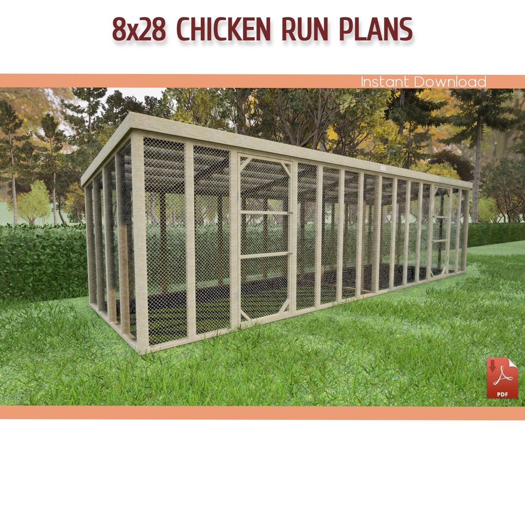 8x28 Large Walk in Chicken Coop Run DIY Plans - 8x28 Chicken Run ...