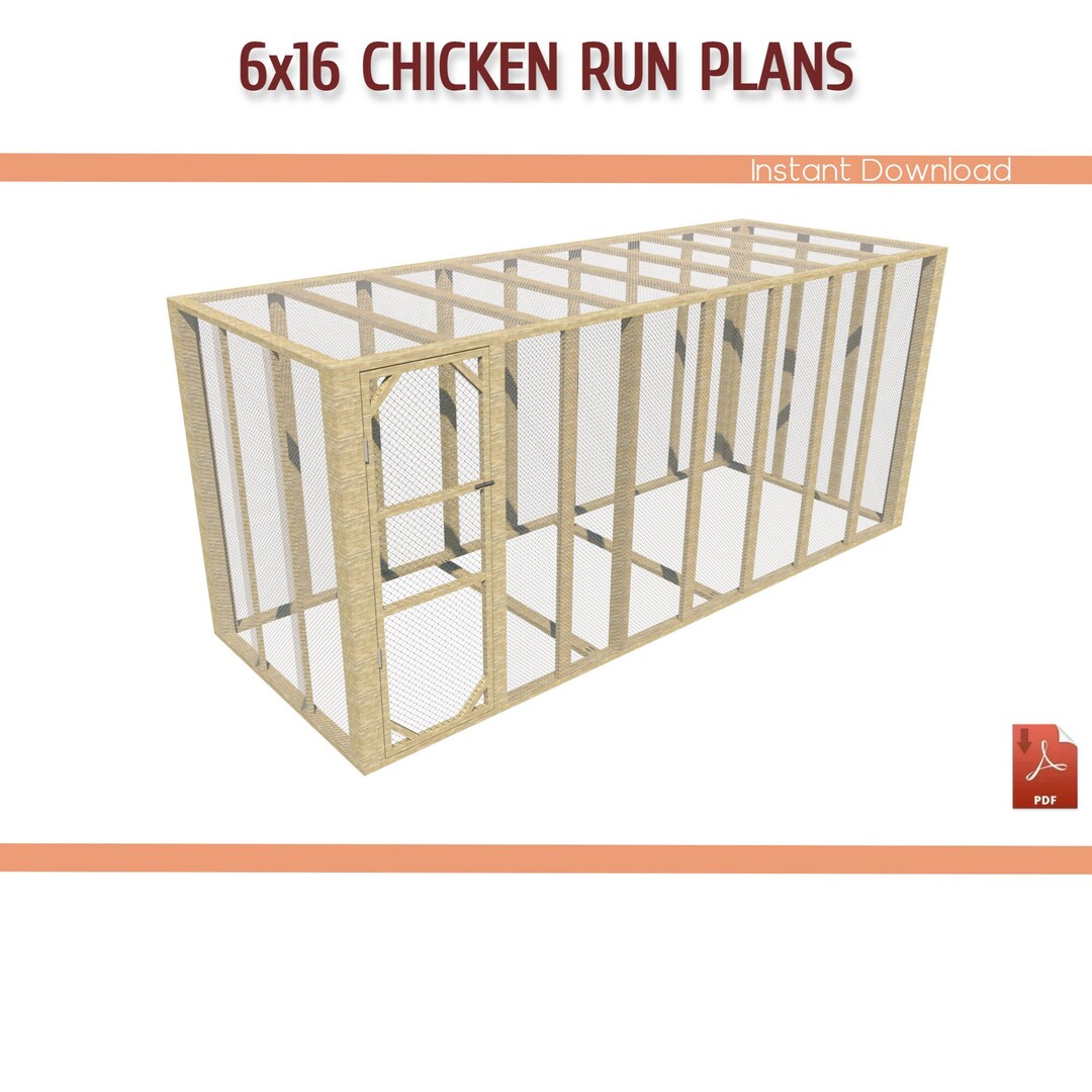 6x16 Walk-in Chicken Coop Run DIY Plans (download PDF) - Etsy