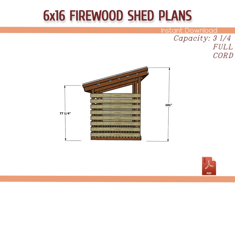 6x16 Firewood Shed Plans – DIY Wood Storage (PDF Download) - Etsy