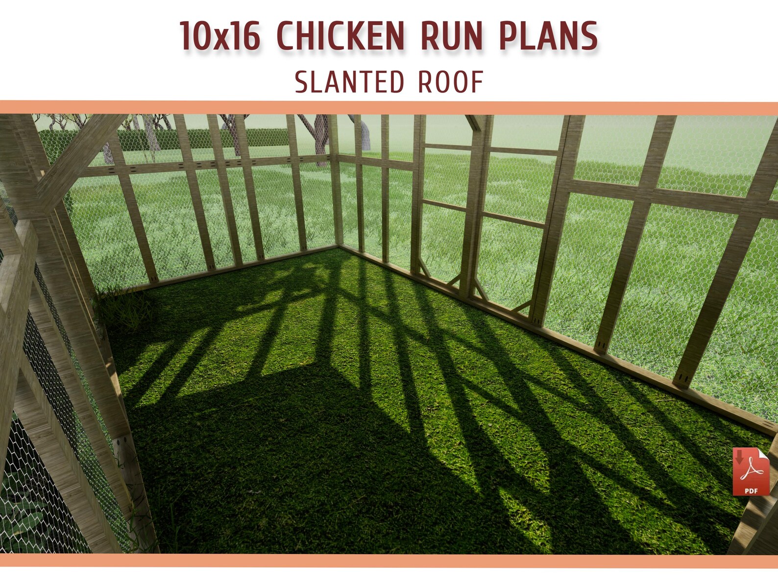 10x16 Walk-in Chicken Coop Run Plans – Large, Slanted Roof DIY (PDF ...