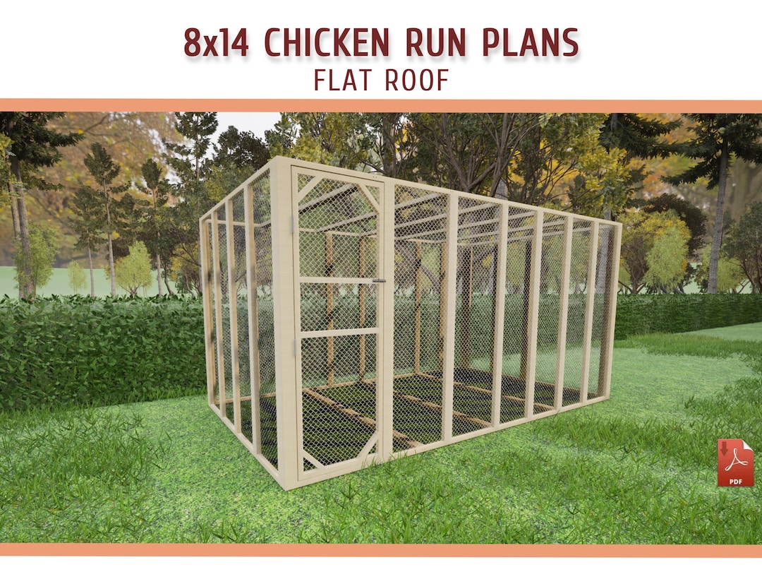 8x14 Flat Roof Large Chicken Coop Run Plans - DIY 8x14 Walk-in Chicken ...