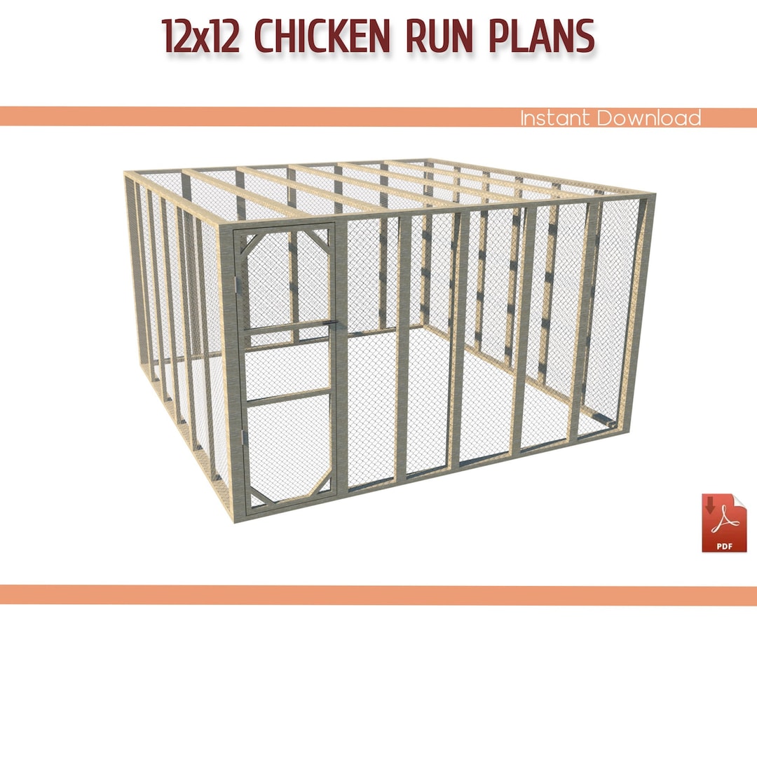 12x12 Chicken Coop Run Building Plans - 12x12 Chicken Run Plans, DIY ...