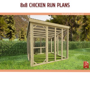8x8 Chicken Coop Run Building Plans - 8x8 Walk-in Bird Aviary DIY Plans ...