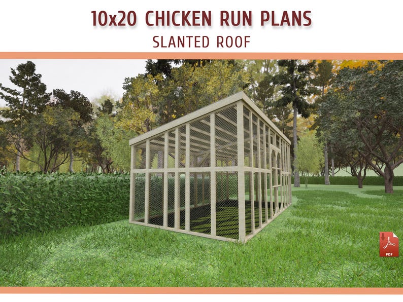 10x20 Chicken Coop Run Plans: Slanted Roof Walk-in DIY (download PDF ...
