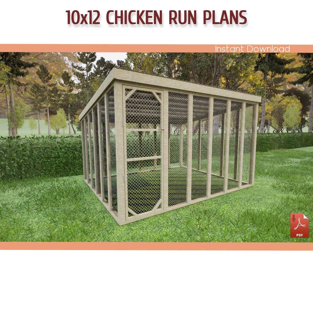 10x12 Walk-in Chicken Coop Run Building Plans - 10x12 Large Chicken Run ...