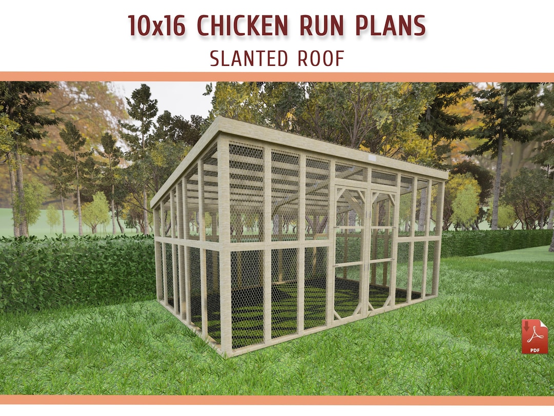 10x16 Walk-in Large Chicken Coop Run Plans - DIY 10x16 Slanted Roof ...
