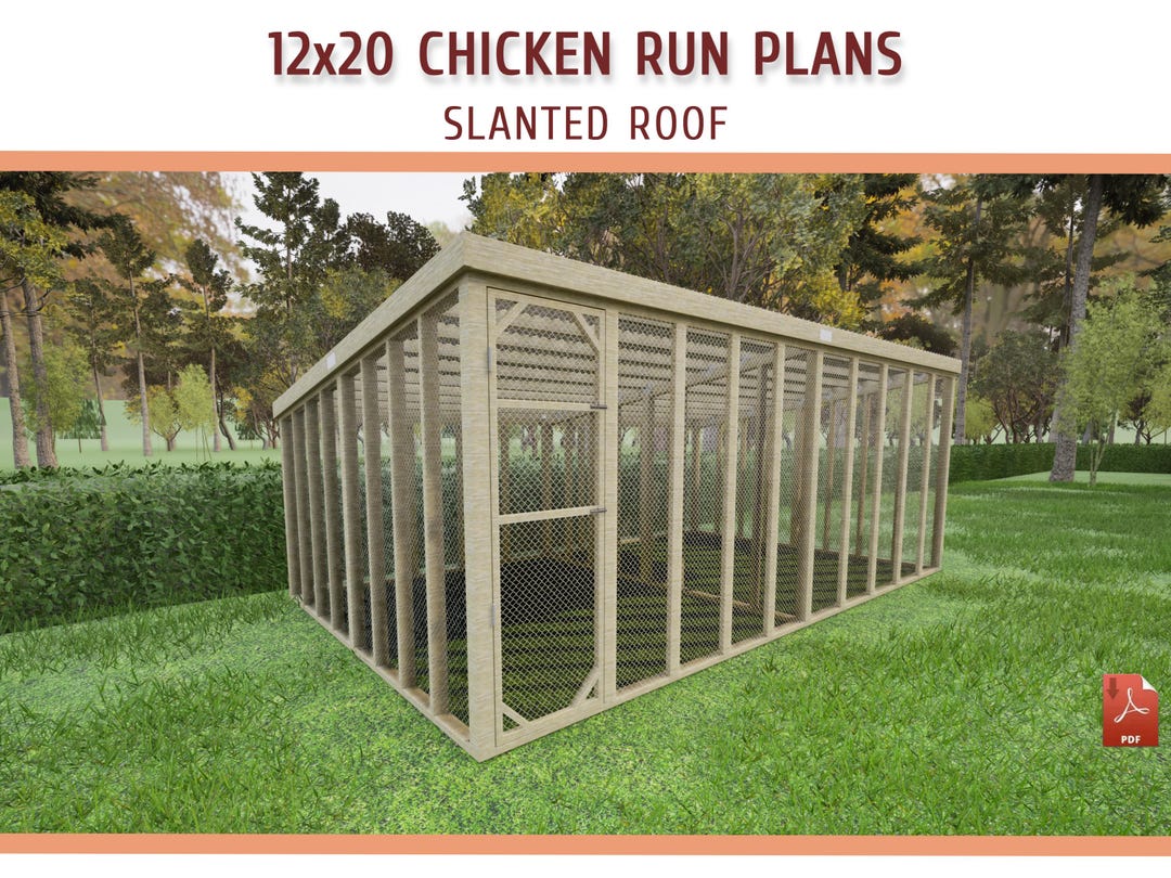 12x20 Large Chicken Coop Run Building Plans - 12x20 Slanted Roof Walk ...