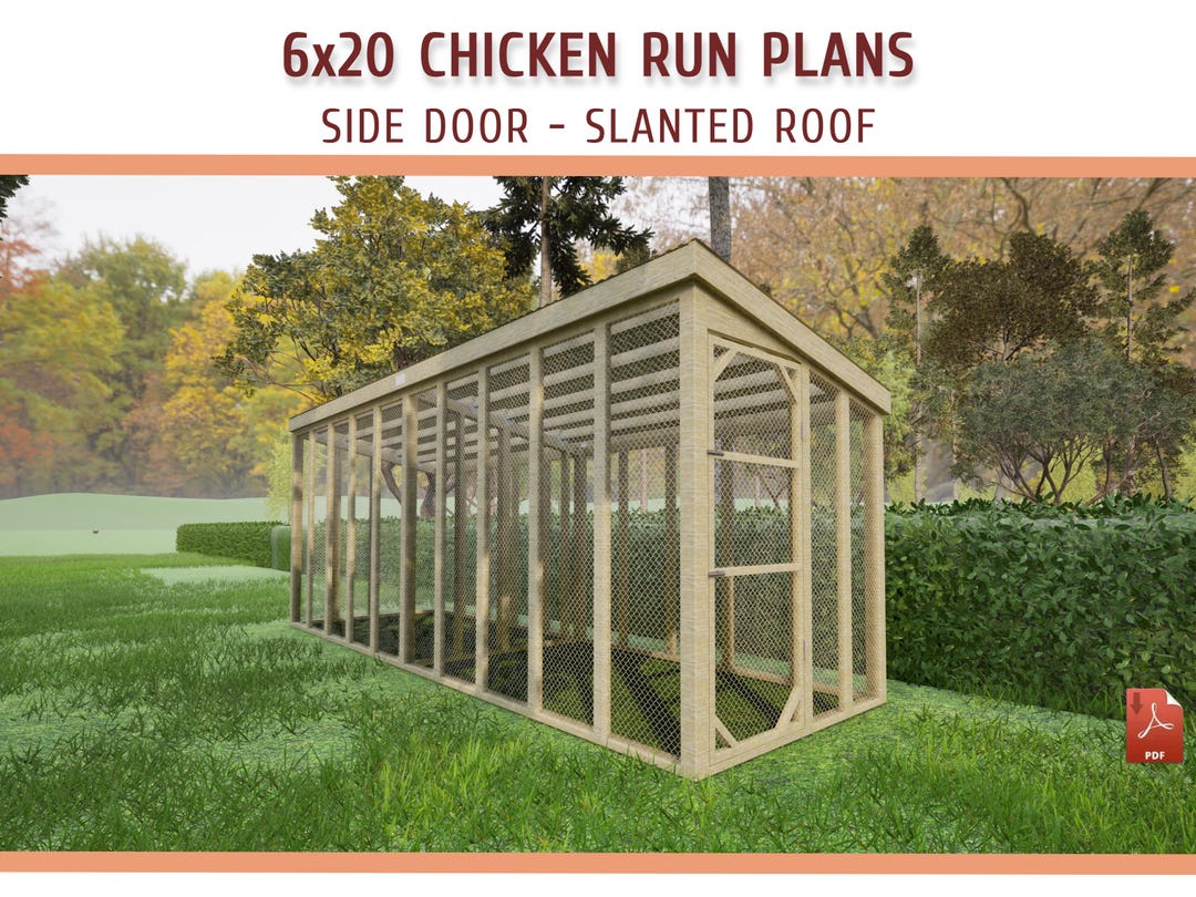 6x20 Large Walk-in Chicken Coop Run Plans - DIY 6x20 Slanted Roof Chicken Run Plans- Download ...