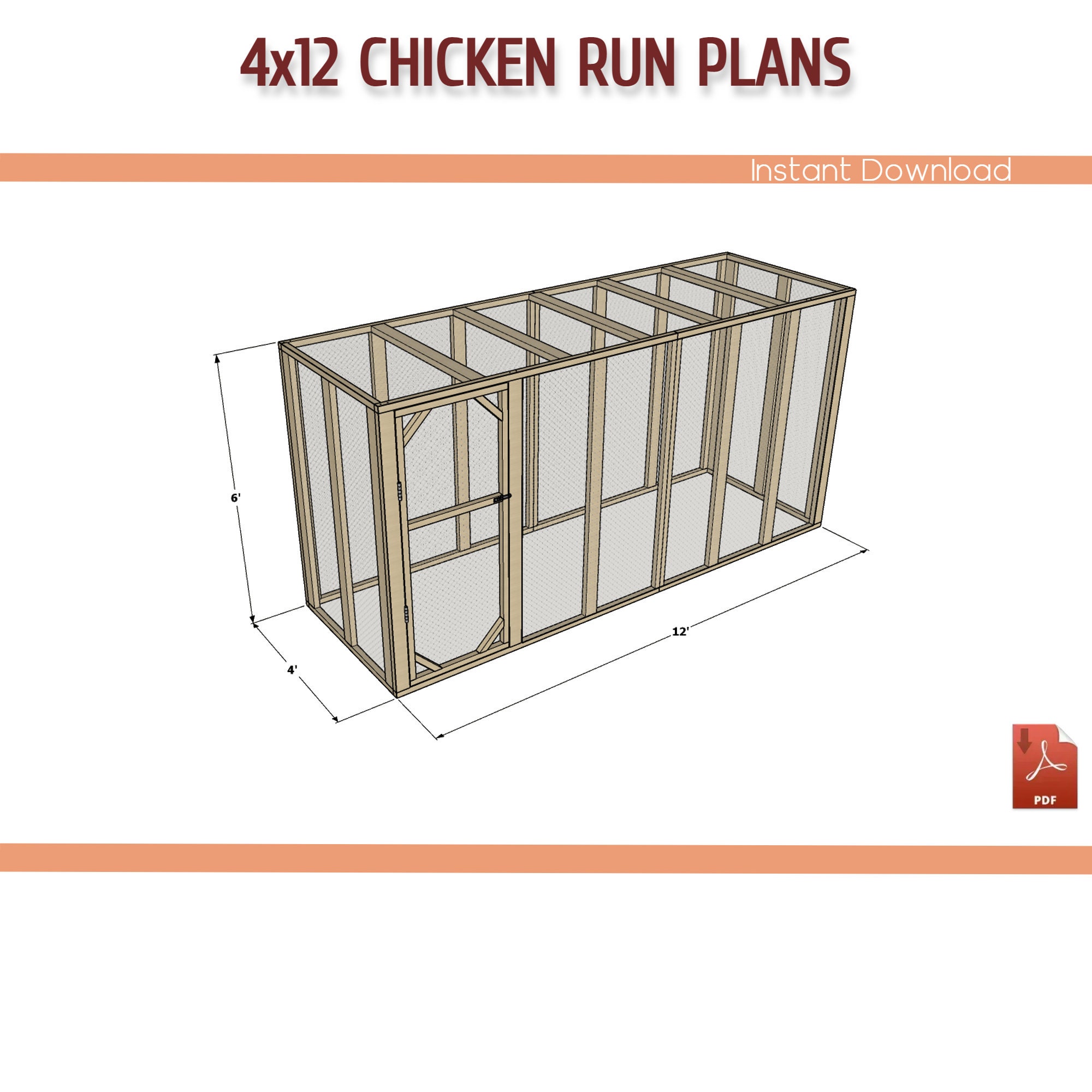 4x12 Chicken Coop Run Building Plans DIY Walk-in Chicken Run - Etsy UK