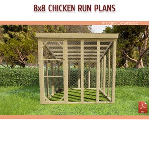 8x8 Chicken Coop Run Building Plans - 8x8 Walk-in Bird Aviary DIY Plans ...