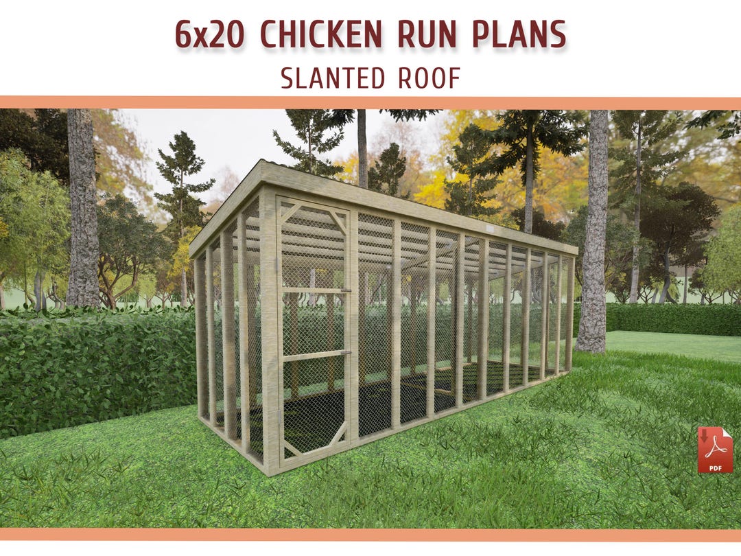 6x20 Large Chicken Coop Run Building Plans – DIY Slanted Roof (PDF ...