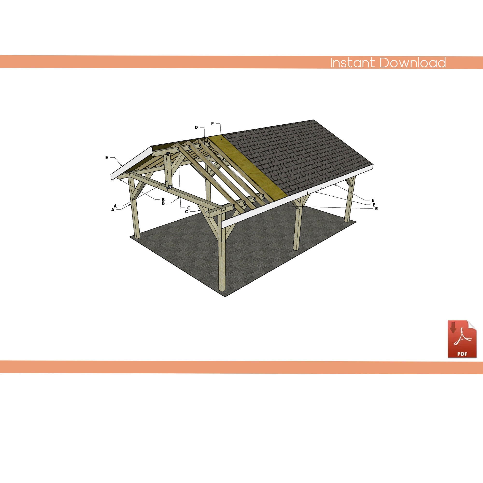 12x22 Gable Pavilion Plans 12'x22' Pavilion Building - Etsy
