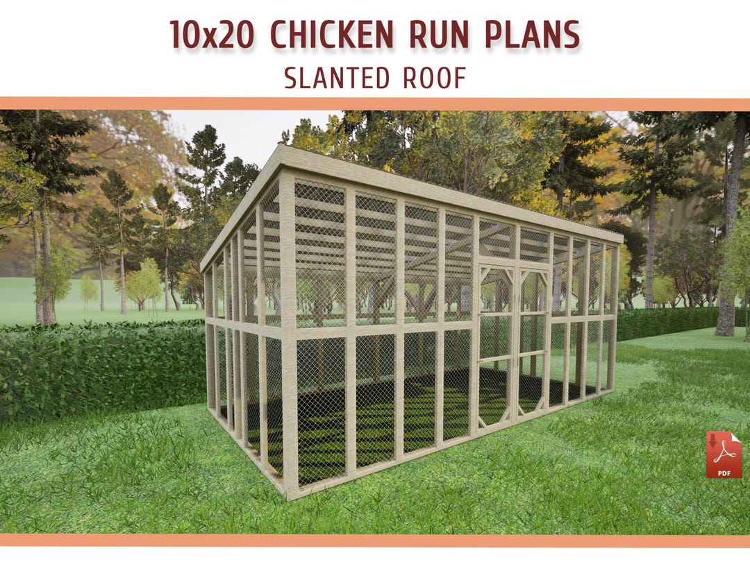 10x20 Chicken Coop Run Plans: Slanted Roof Walk-in DIY (download PDF ...