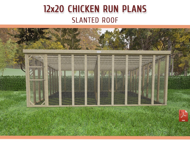 12x20 Chicken Run Building Plans – DIY Slanted Roof Walk-in (PDF ...