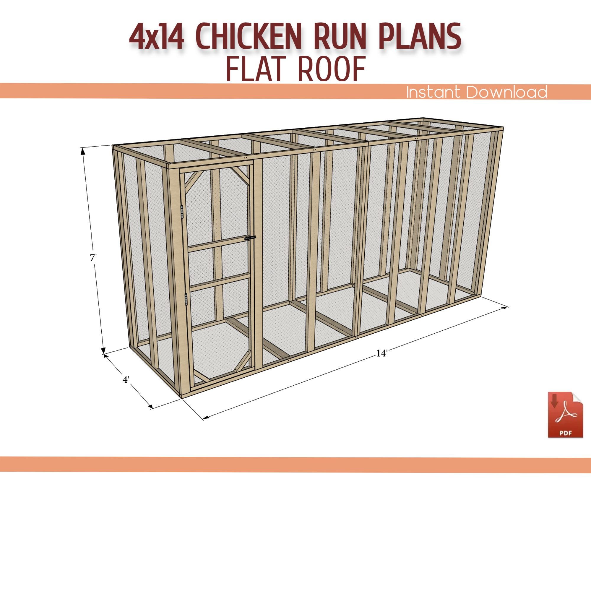 4x14 Flat Roof Chicken Run DIY Plans – Walk-in Design (download PDF) - Etsy