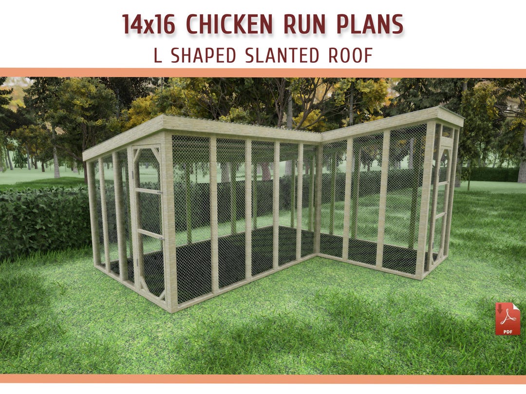 Large 14x16 L Shaped Chicken Coop Run Building Plans - 14x16 L-shape ...