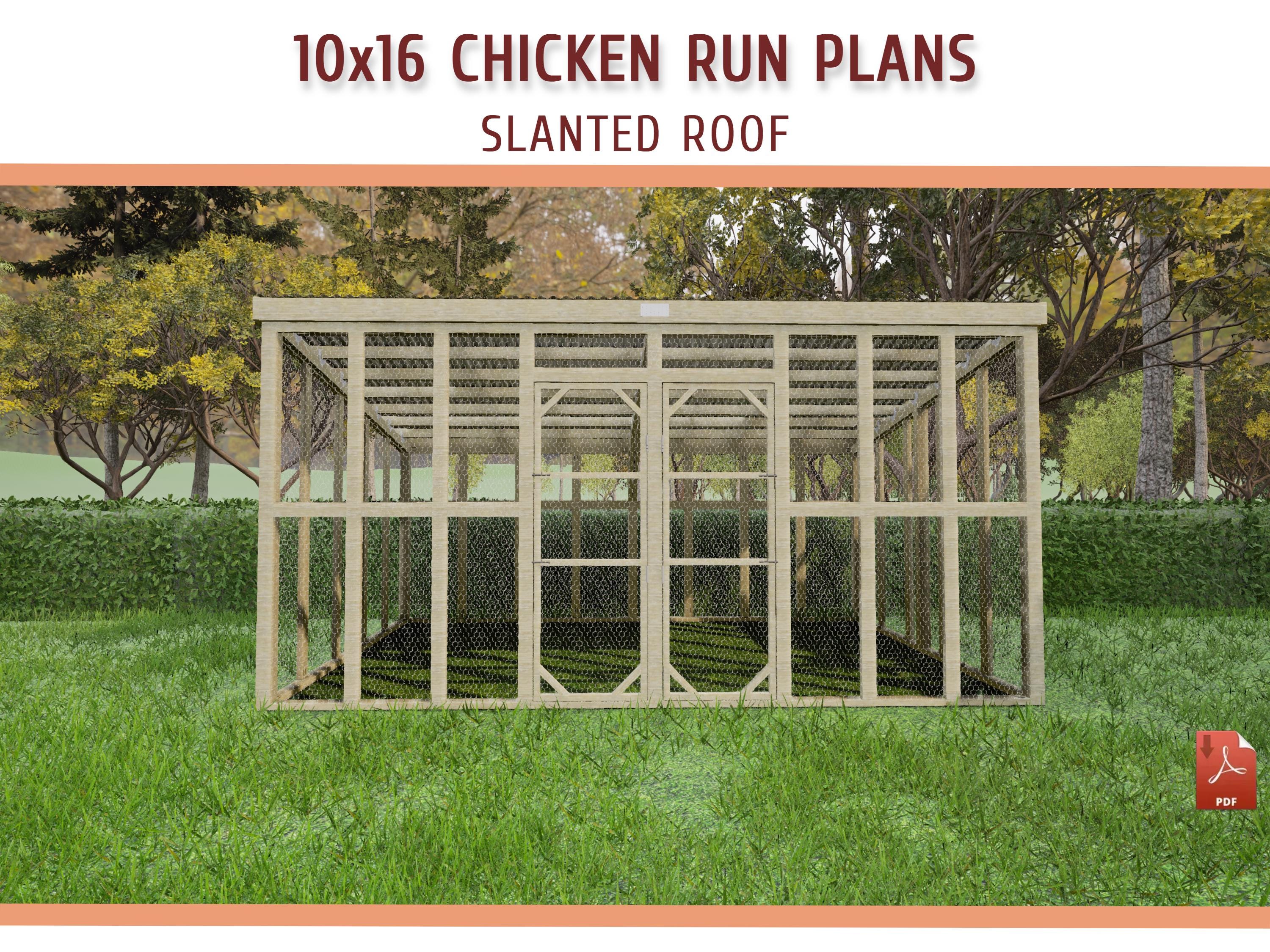 10x16 Walk-in Chicken Coop Run Plans – Large, Slanted Roof DIY (PDF ...